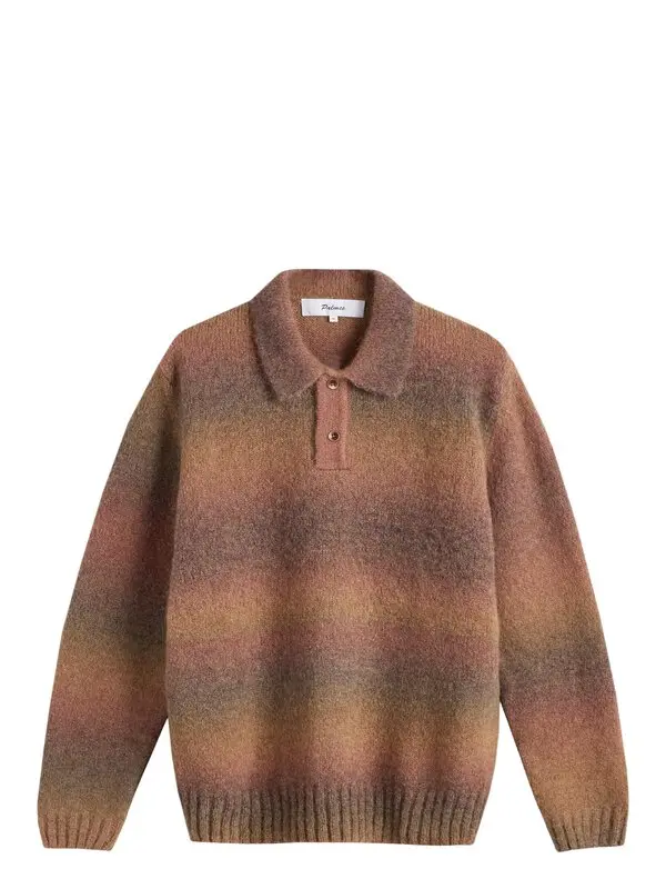 PALMES Alpaca Long Sleeve Knit Polo - Brown