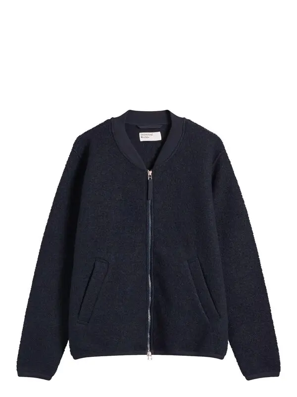Universal Works Wool Fleece Zip Bomber - Navy