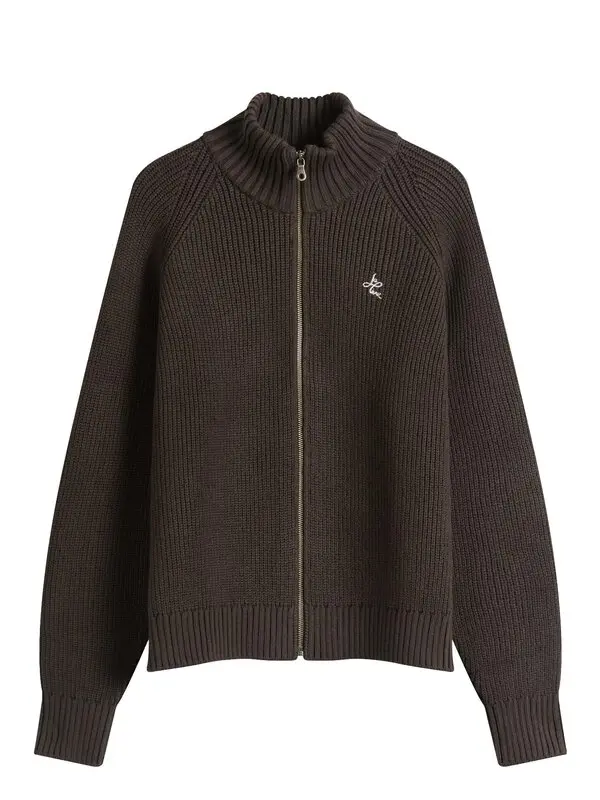 LE PERE Zipper Knit Cardigan - Charcoal
