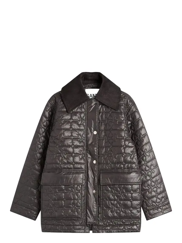 GANNI Shiny Quilt Midi Jacket - Phantom