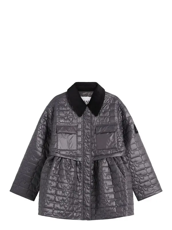 GANNI Shiny Quilt Midi Jacket - Phantom