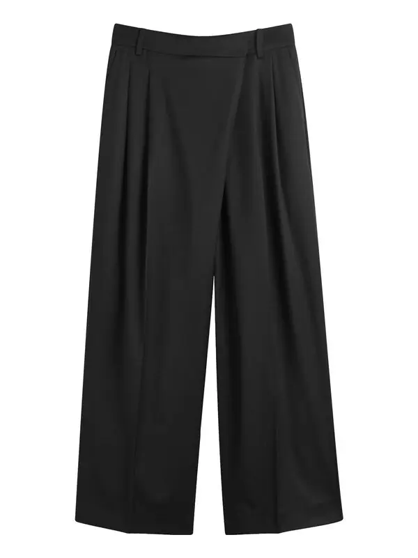 GANNI Calendered Wool Mid Waist Pants - Black