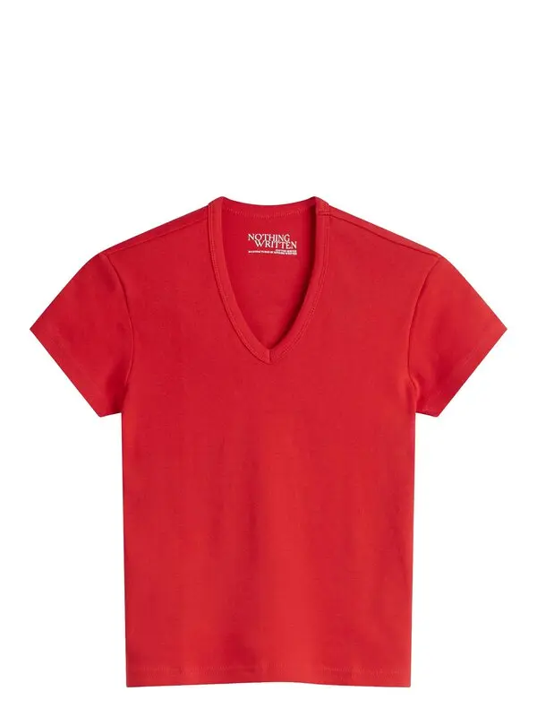 NOTHING WRITTEN 90s V Neck T-shirt - Red