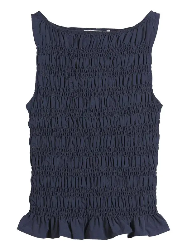 PEACHY DEN Deba Top With Shirred Body And Peplum Hem - Midnight