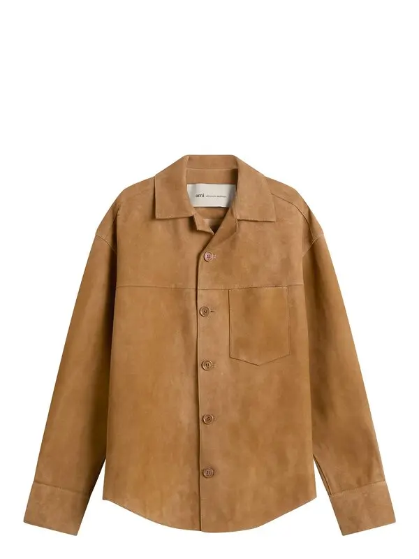 AMI Paris Suede Buttoned Overshirt - Caramel