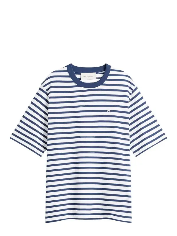 AMI Paris Short Sleeve Boxy Fit Mariniere T-shirt - Encre/blanc