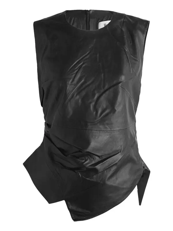 RÓHE Sleeveless Draped Leather Top - Black