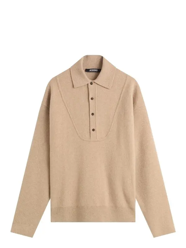 Jacquemus Wool Cashmere Knitted Polo - Beige