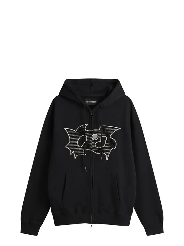 YESEYESEE Bullet Holes Zip-up Hoodie - Black