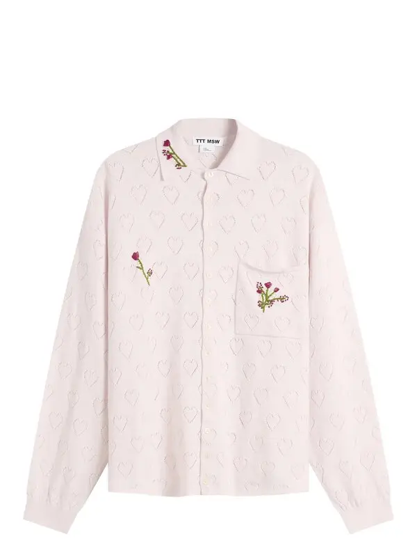 TTT MSW Flower Embroidery Knit Shirt - Pink