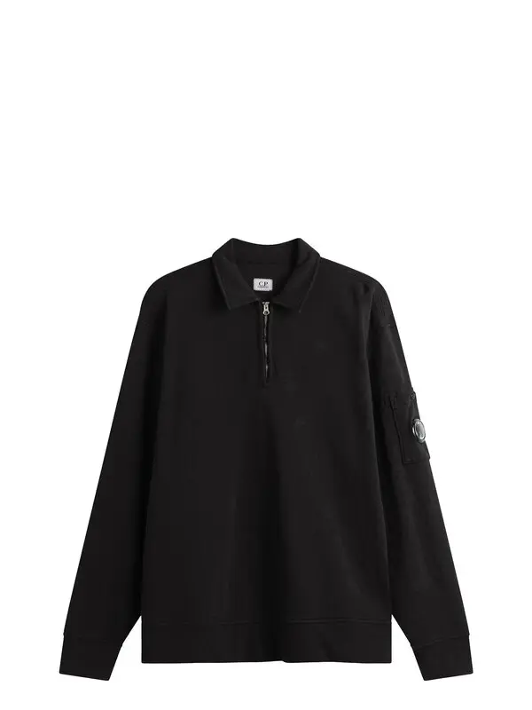 C.P. COMPANY Malfile Fleece Quarter Zip Collared Sweatshirt - Black