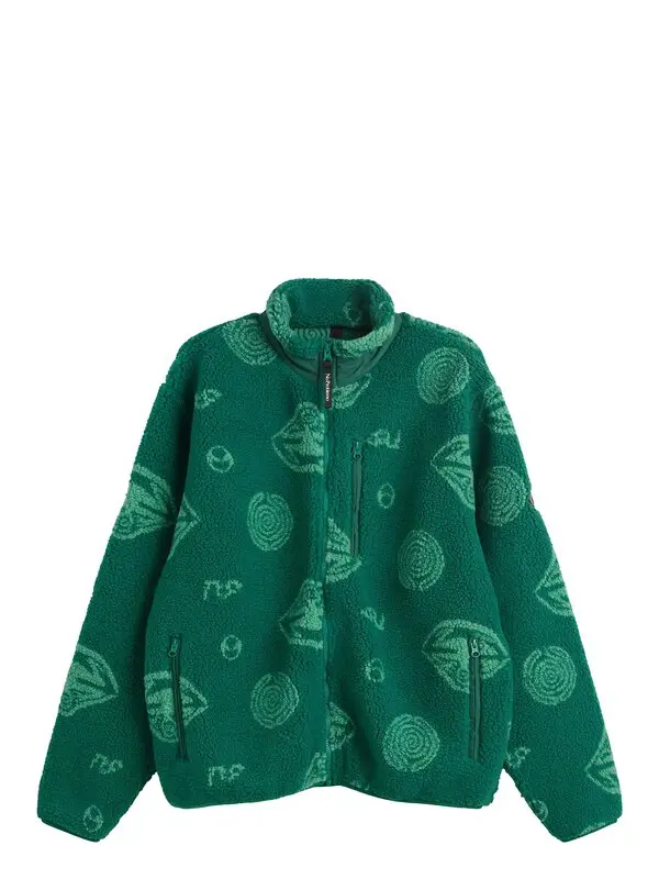 NO PROBLEMO Aztec Jacquard Fleece Zip Jacket - Aqua
