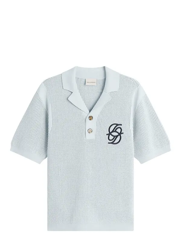 Drole De Monsieur Monogramme Open Weave Polo - Light Blue