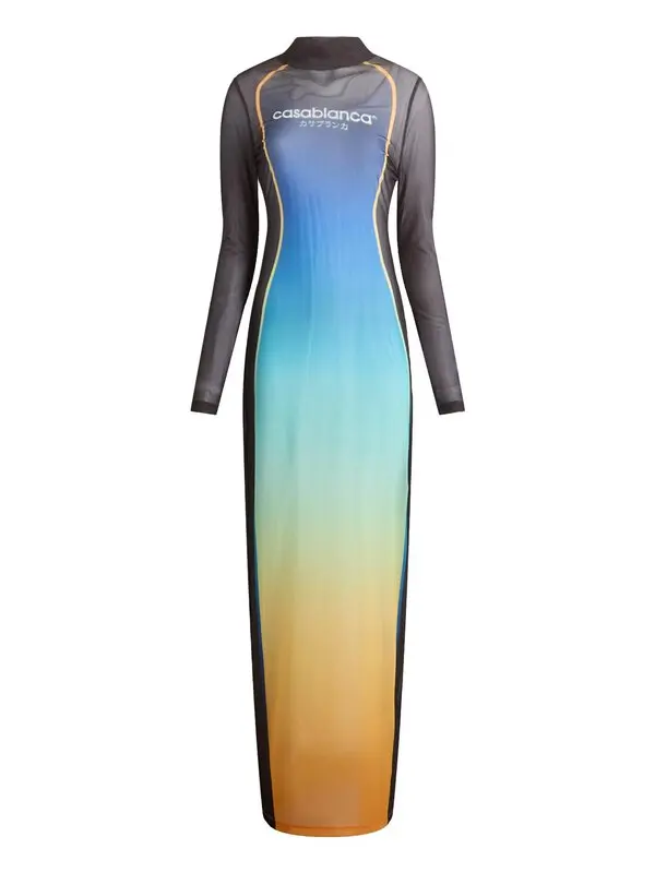 Casablanca Mesh Printed Gradient Maxi Dress - Multi