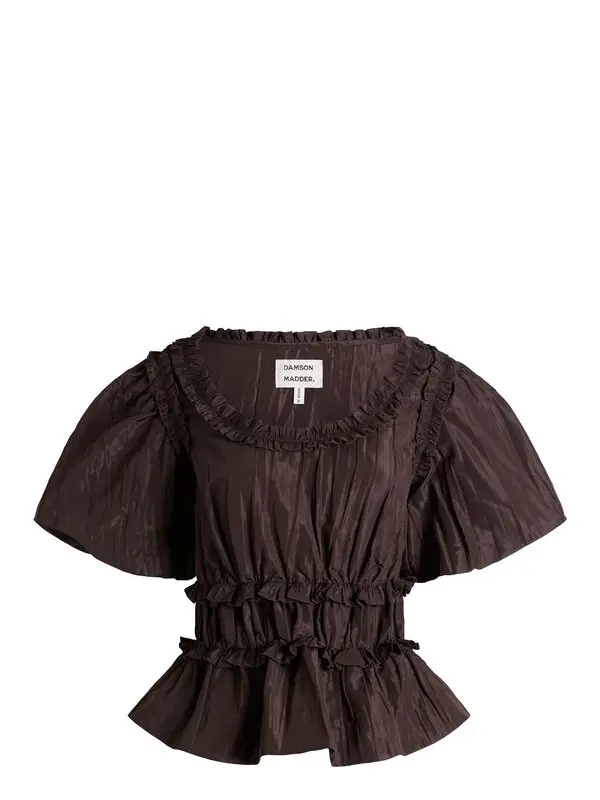 DAMSON MADDER Everly Ruffle Blouse Presented End - Choc