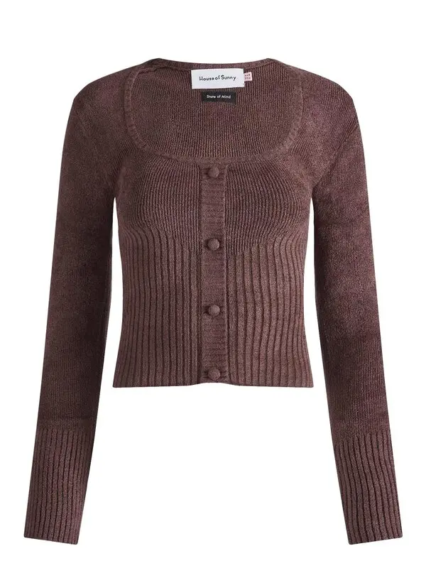 HOUSE OF SUNNY The Lounge Rib Knit Top - Brown