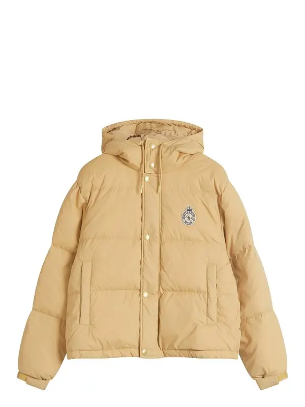 SPORTY & RICH Crown Logo Hooded Puffer Jacket - Beige