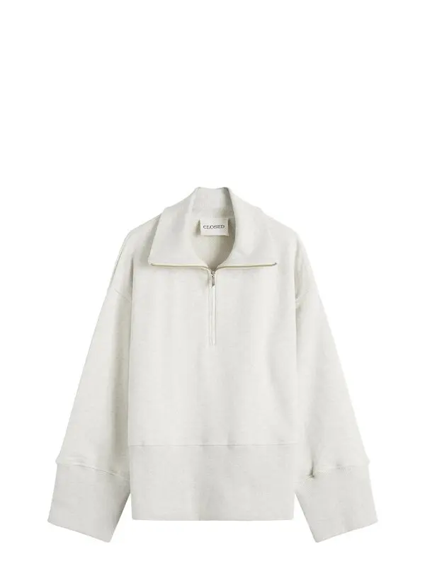 Closed Half Zip Long Sleeve Sweatshirt - Neutrals