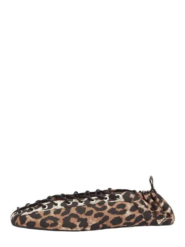 GANNI Eyelets Lace Up Ballerina - Leopard
