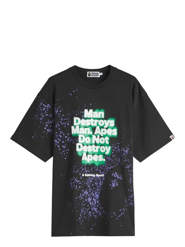 A BATHING APE Spray Print Slogan T-shirt - Black