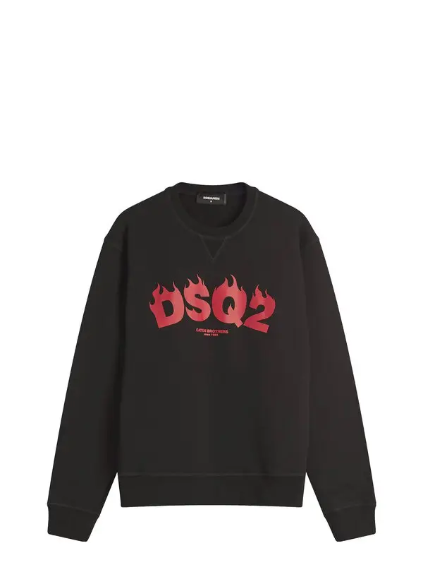 Dsquared2 Flames Logo Cool Fit Crew Sweat - Black