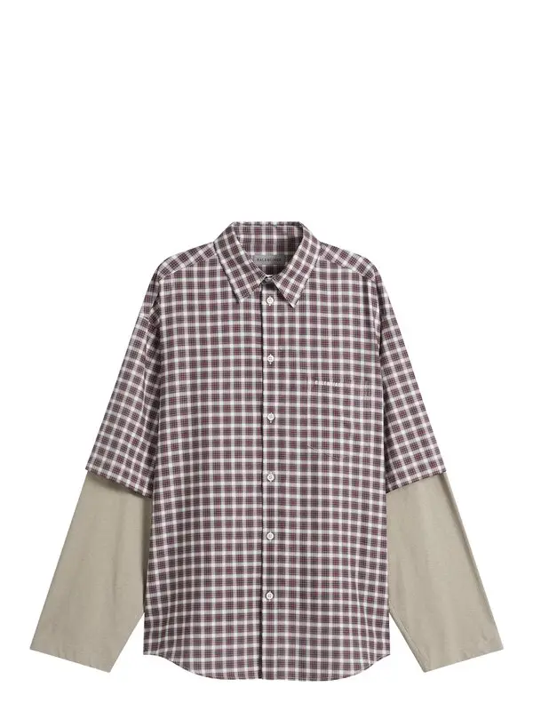 Balenciaga Check Poplin Double Layer Shirt - Red/navy