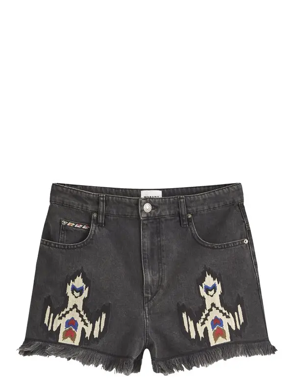 Isabel Marant Étoile Lesia Embroidered Denim Shorts - Dark Grey