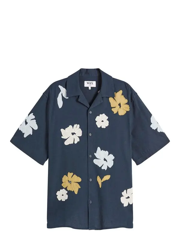 WAX LONDON Didcot Flower Applique Vacation Shirt - Navy/multi