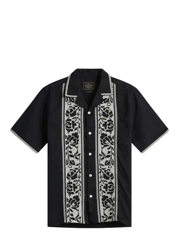 Portuguese Flannel Cross Stitch Vacation Shirt - Black