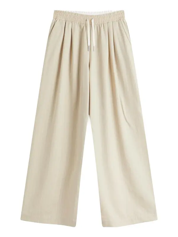 ST. AGNI Pinstripe Wool Drawstring Trousers - Latte