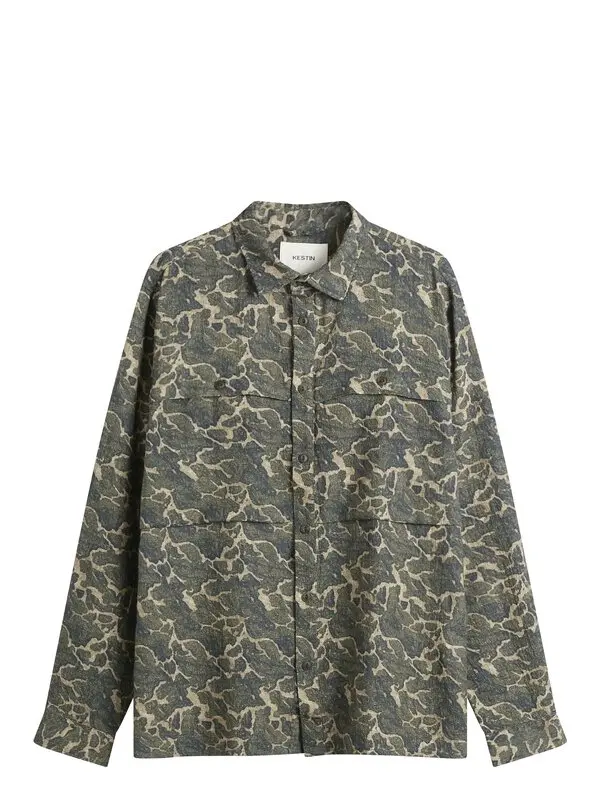 KESTIN Landscape Print Taymount Overshirt - Olive