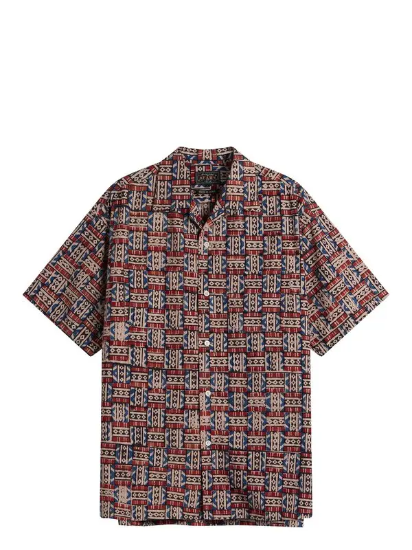 BEAMS Block Print Open Collar Shirt - Red