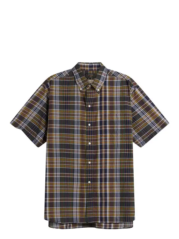 BEAMS Short Sleeve Button Down Madras Shirt - Brown