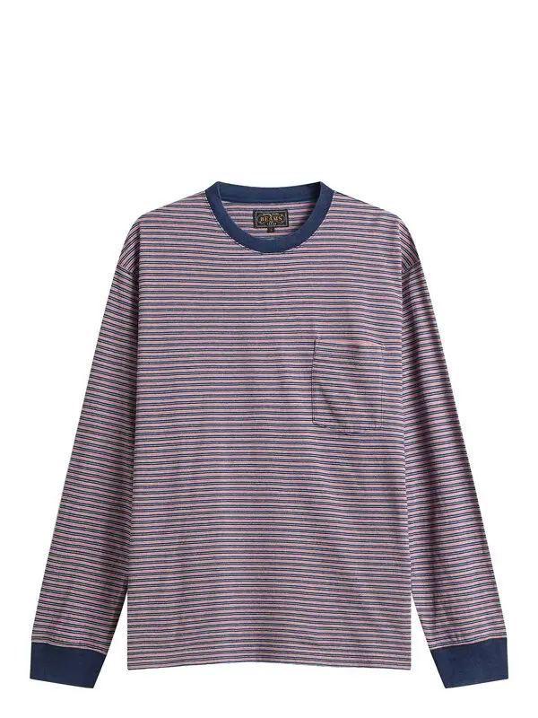 BEAMS Stripe Long Sleeve T-shirt - Red