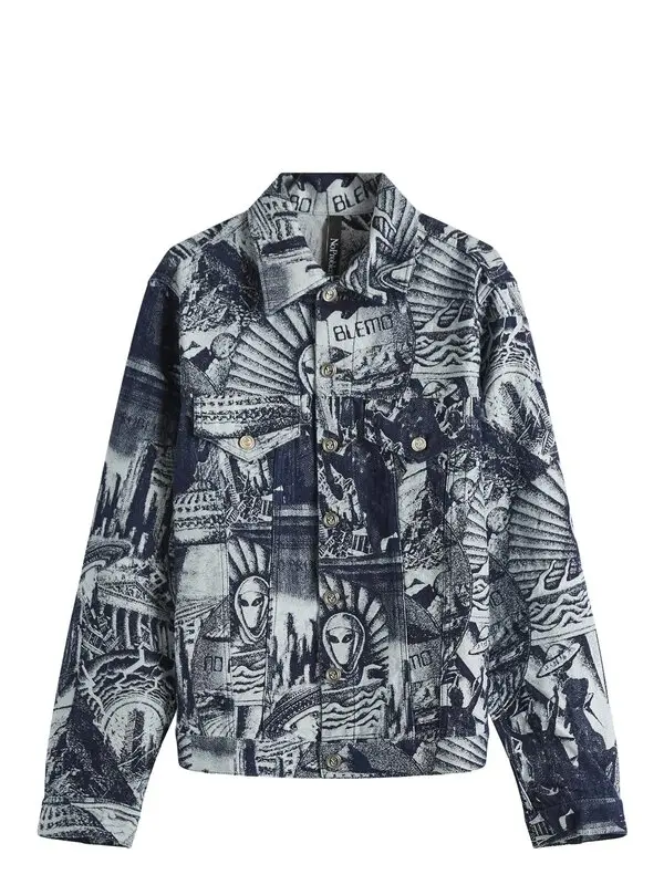 NO PROBLEMO Apocalypse Jacquard Trucker Jacket - Blue