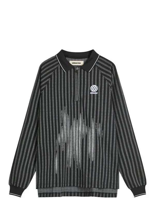 METALWOOD STUDIO Ribbed Long Sleeve Polo - Black