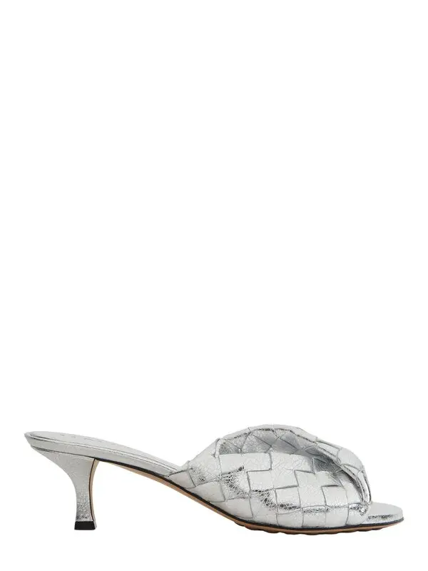 Bottega Veneta Intrecciato Leather Mules - Silver