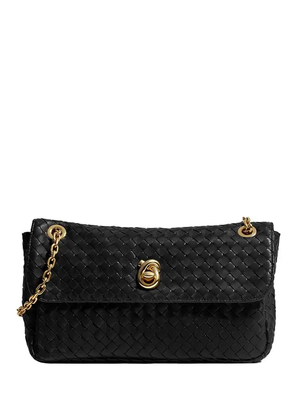 Bottega Veneta Madison Intrecciato Leather Shoulder Bag - Black