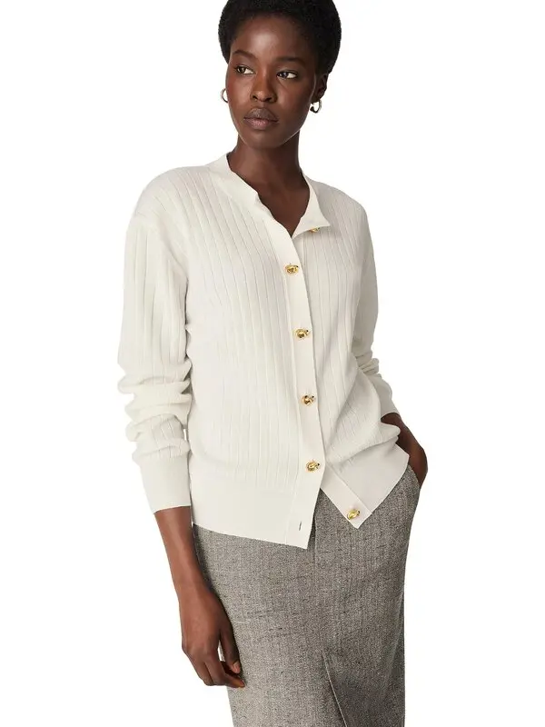 Bottega Veneta Wool Rib Cardigan - Chalk