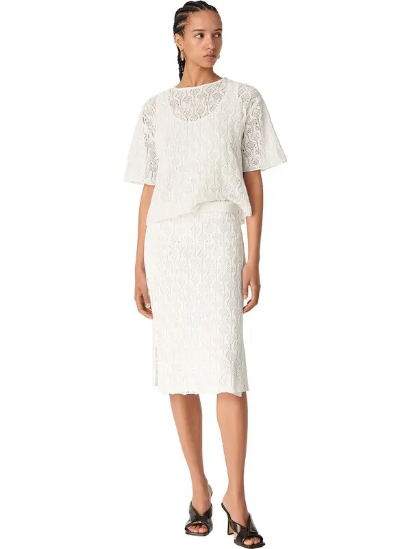 Bottega Veneta Cotton And Silk Fish Lace Skirt - Chalk