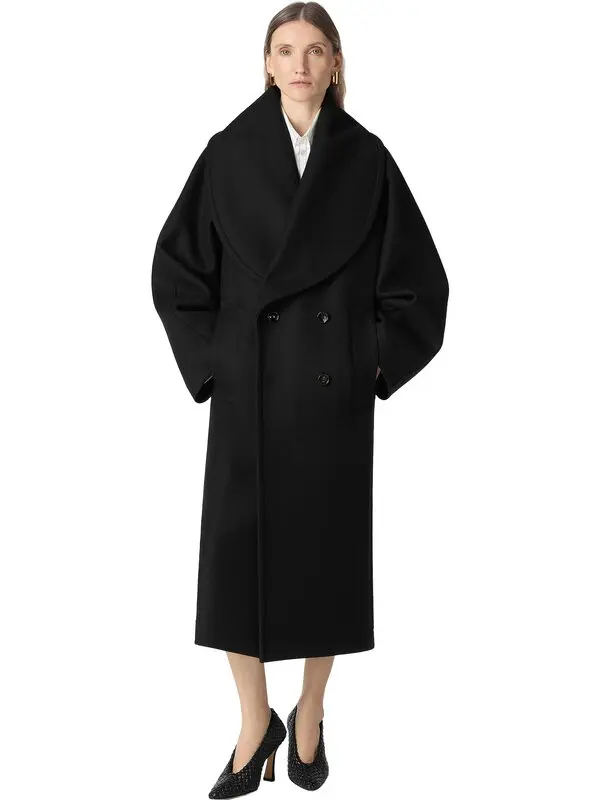 Bottega Veneta Stretch Wool Long Coat - Black