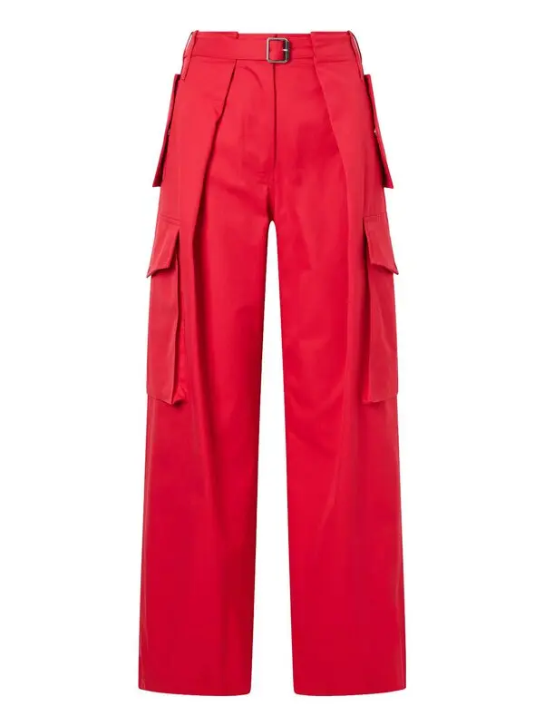 Loewe Belted Cotton And Silk-blend Gabardine Cargo Pants - Red