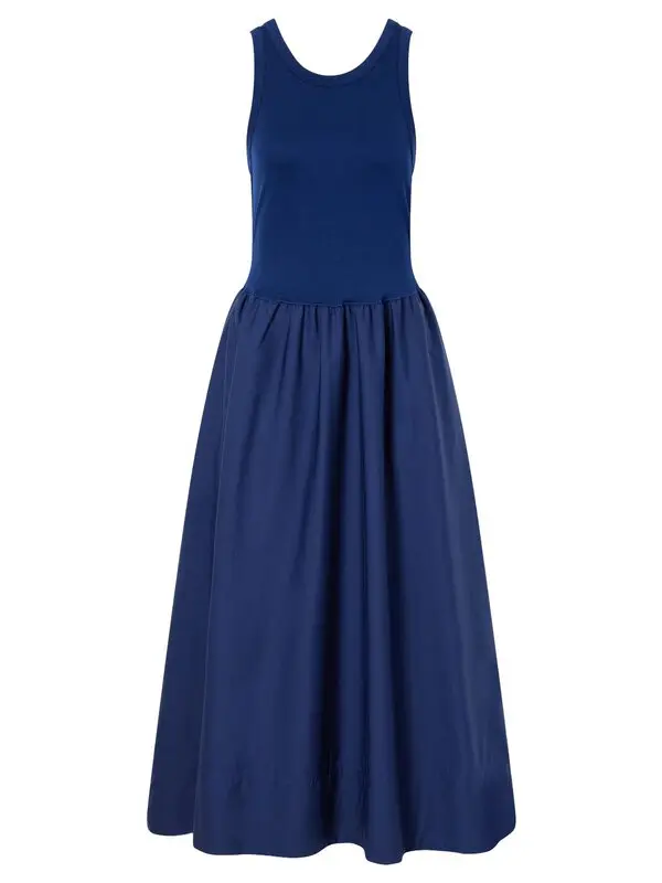 Polo Ralph Lauren Sleeveless Ponte And Poplin Midi Dress - Blue