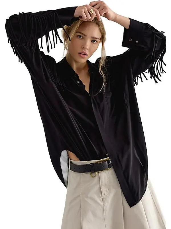 THE TALES Western Nights Fringe Button-down Shirt - Black