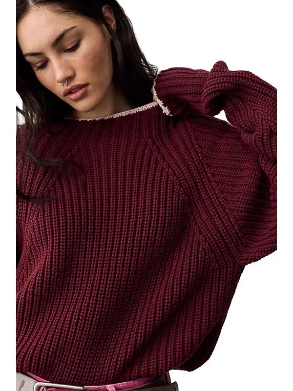 Free People Low Tide Knit Pullover - Cabernet Combo