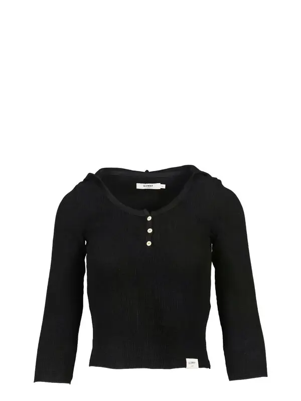 GLOWNY 3/4 G Waffle-knit Button Hoodie - Black
