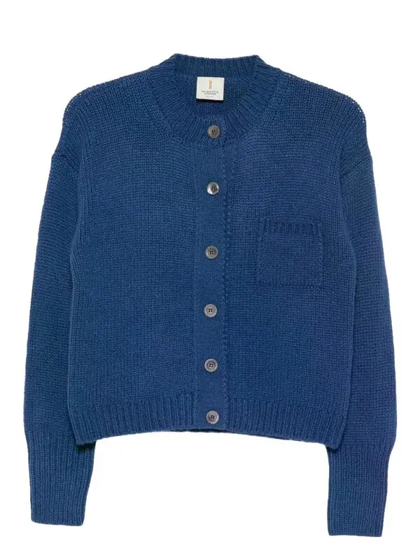 Incentive! Cashmere Erro Chest-pocket Button-up Cardigan - Blue