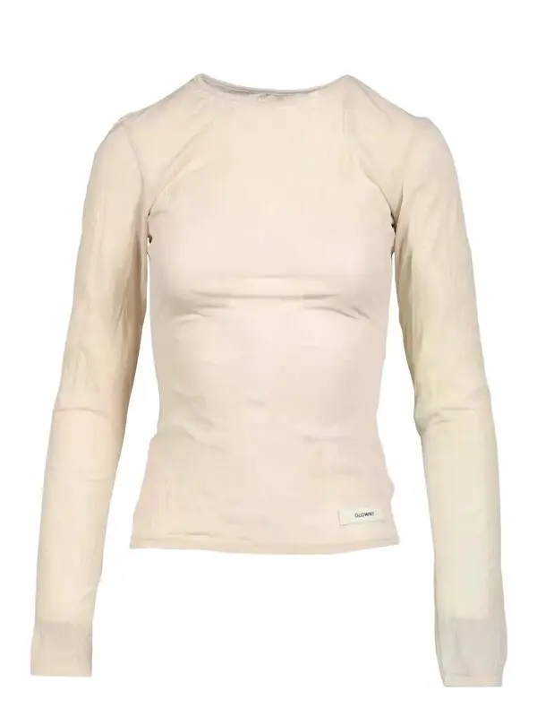 GLOWNY Crinkled Long-sleeve Sheer T-shirt - Neutrals
