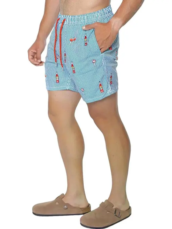 MC2 SAINT BARTH Gustavia Embroidered Striped Swim Shorts - Blue
