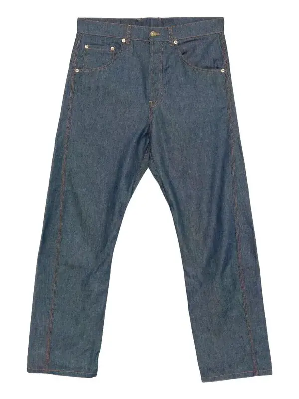 Moschino Contrast-stitch Logo-patch Jeans - Blue